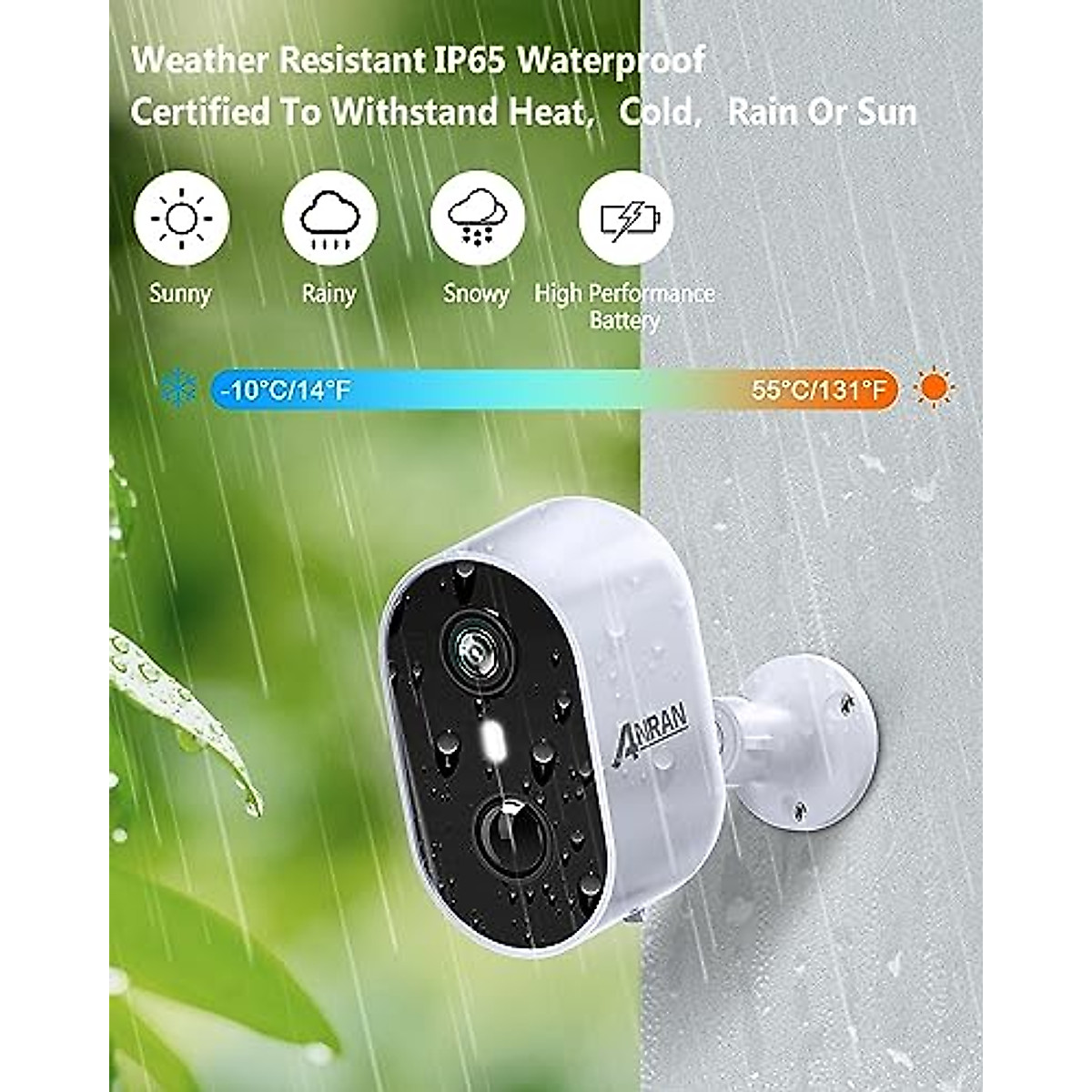 ANRAN 2K Security Cameras Wireless Outdoor, 3MP AI Motion Detection & Color Night Vision Home Security Cameras, Two-Way Talk, Spotlight Siren Alarm, Work with Alexa, Battery Powered, IP65