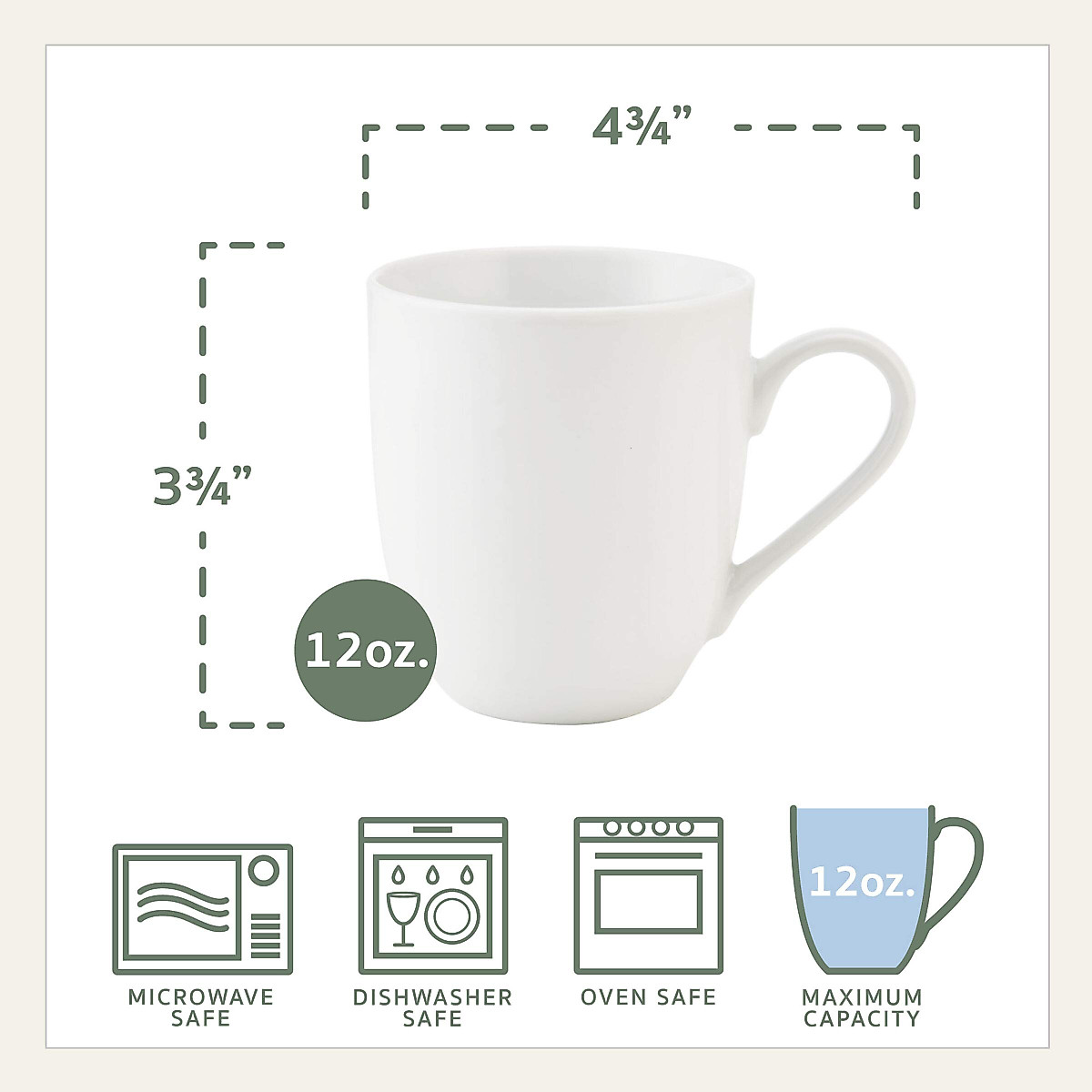 Everyday White by Fitz and Floyd 12 Ounce Mugs, Set of 4, 4 Count (Pack of 1)