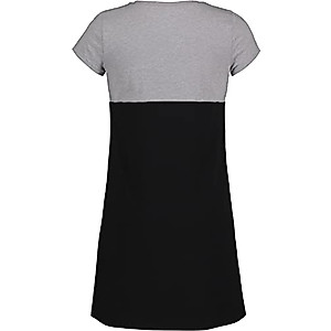 Calvin Klein Girls' Short Sleeve T-Shirt Dress, Pullover Style with Crew-Neck Neckline, Logo Detailing, Black Colorblock, 8-10