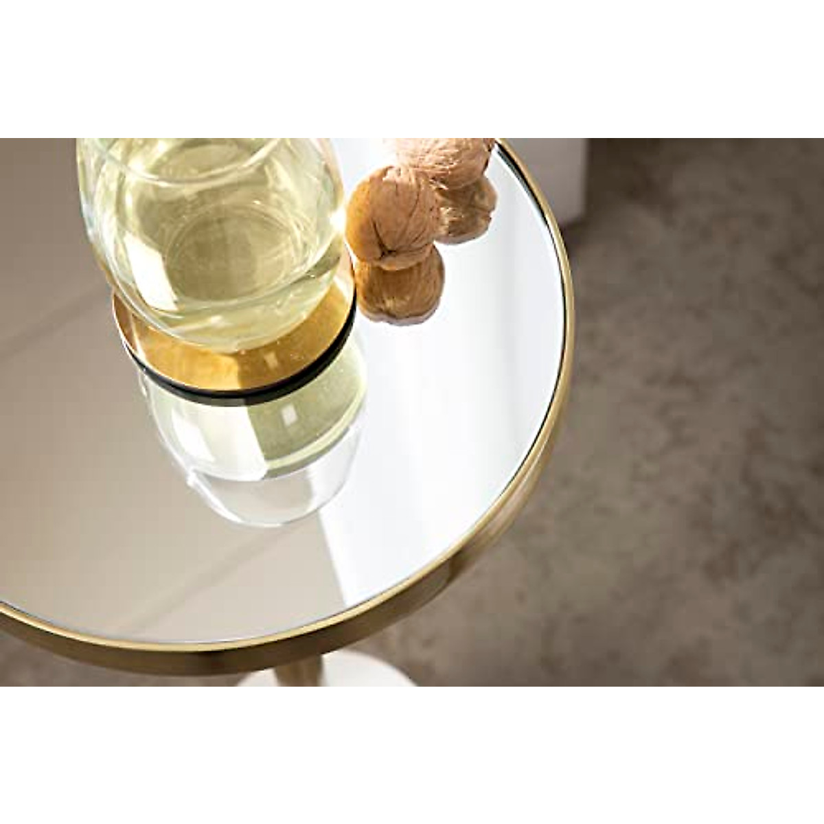 Kate and Laurel Hescott Modern Decorative Round Drink Table with Natural Marble Base and Mirrored Tabletop, 10x10x24, Gold