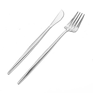 Dnalrhoi 24-Piece Silver Korean Silverware Sets Mirror Polished Stainless Steel Modern Flatware Cutlery Set Service for 6 Including Forks Spoons Knives Kitchen(Silver)