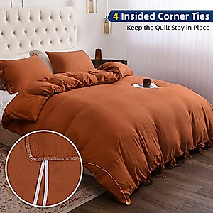 Argstar 3 Pcs Caramel Bowtie Duvet Cover Set California King, Burnt Orange Duvet Cover with Bowknots, 100% Microfiber Soft Rust Comforter Cover with Ties (1 Terracotta Duvet Cover, 2 Pillowcases)