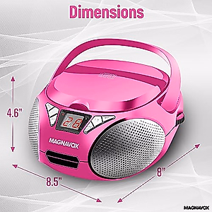 Magnavox MD6924 Portable Top Loading CD Boombox with AM/FM Stereo Radio in Black | CD-R/CD-RW Compatible | LED Display | AUX Port Supported | Programmable CD Player | (Pink)