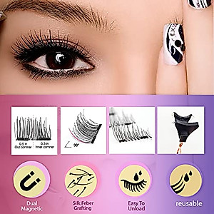 Magnetic Eyelashes without Eyeliner, Reusable Dual Magnetic lashes with 4 Pair, Looking Natural No Glue 3D False Eyelashes Kit with Applicator, Fake Lashes Extension, Easy to Wear (3)