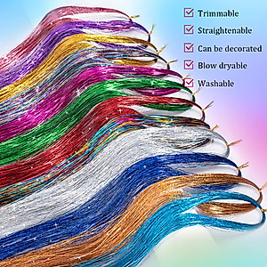 UPTOUP 46 inch Hair Tinsel Kit with Tools 12 Colors 2000 Strands Glitter Sparkling Shiny Hair Extensions Silk Fairy (12 colors)