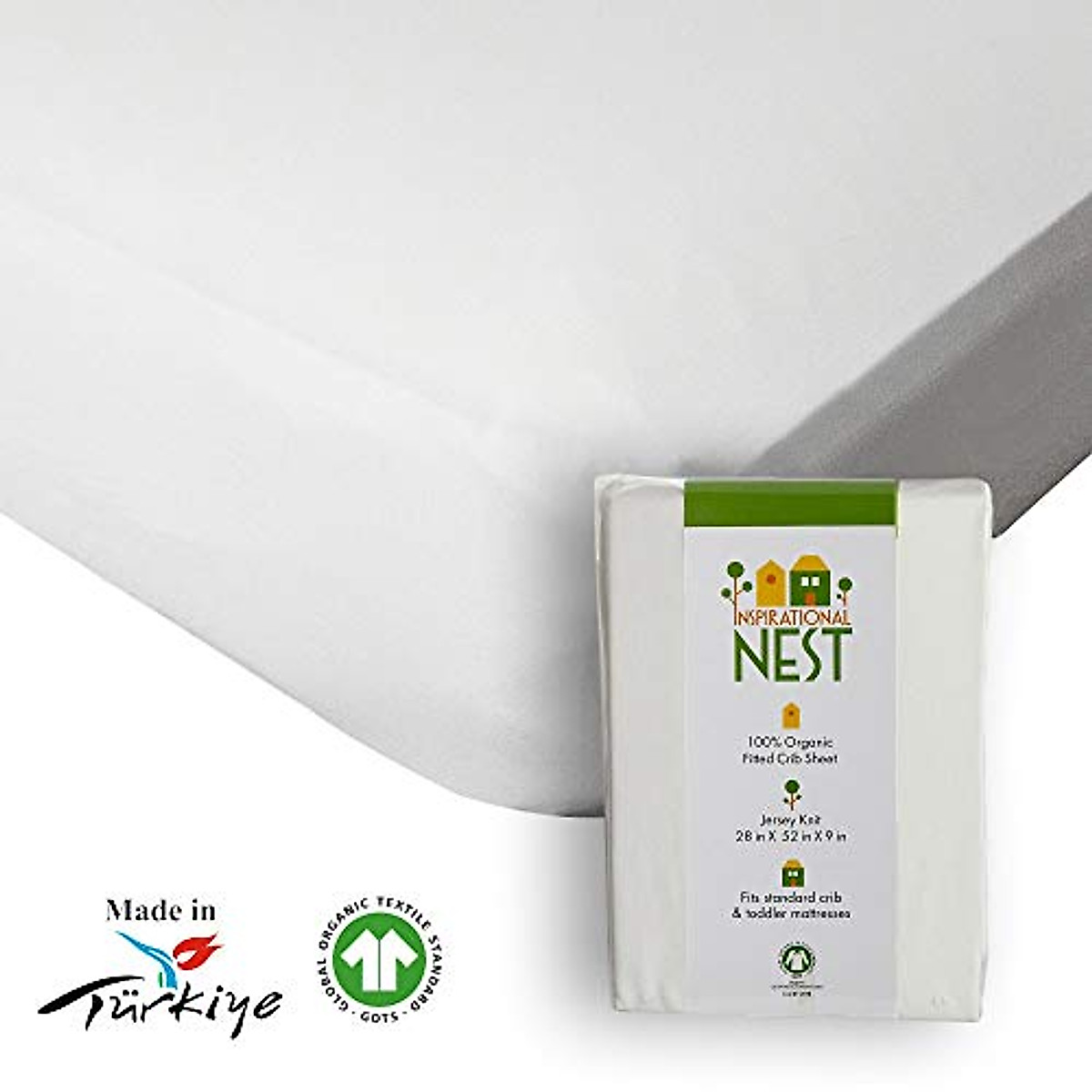 Premium Organic Baby Crib Sheet - 100% Turkish Cotton - Off-White Jersey Knit - Snug Fit, Ultra-Comfy, Clean and Safe Sheets - GOTS Certified - (Natural - Ecru Color)