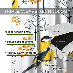 Birds Window Curtains for Bedroom Winter Pattern with Birds on The Tree Bedroom Rod Pocket Light Filtering Drape Curtain for Kids Room W42 x L63 Inch