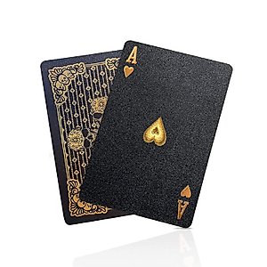 BIERDORF Diamond Waterproof Black Playing Cards, Poker Cards, HD, Deck of Cards (Gold Skull)