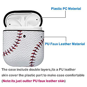 Tekcoo AirPods Case, [Front LED Visible] AirPods Accessories Cover Compatible with Apple Airpods 1 & AirPods 2 Protective PC Plastic Inner + PU Vegan Leather Pattern Skin & Keychain [Baseball]