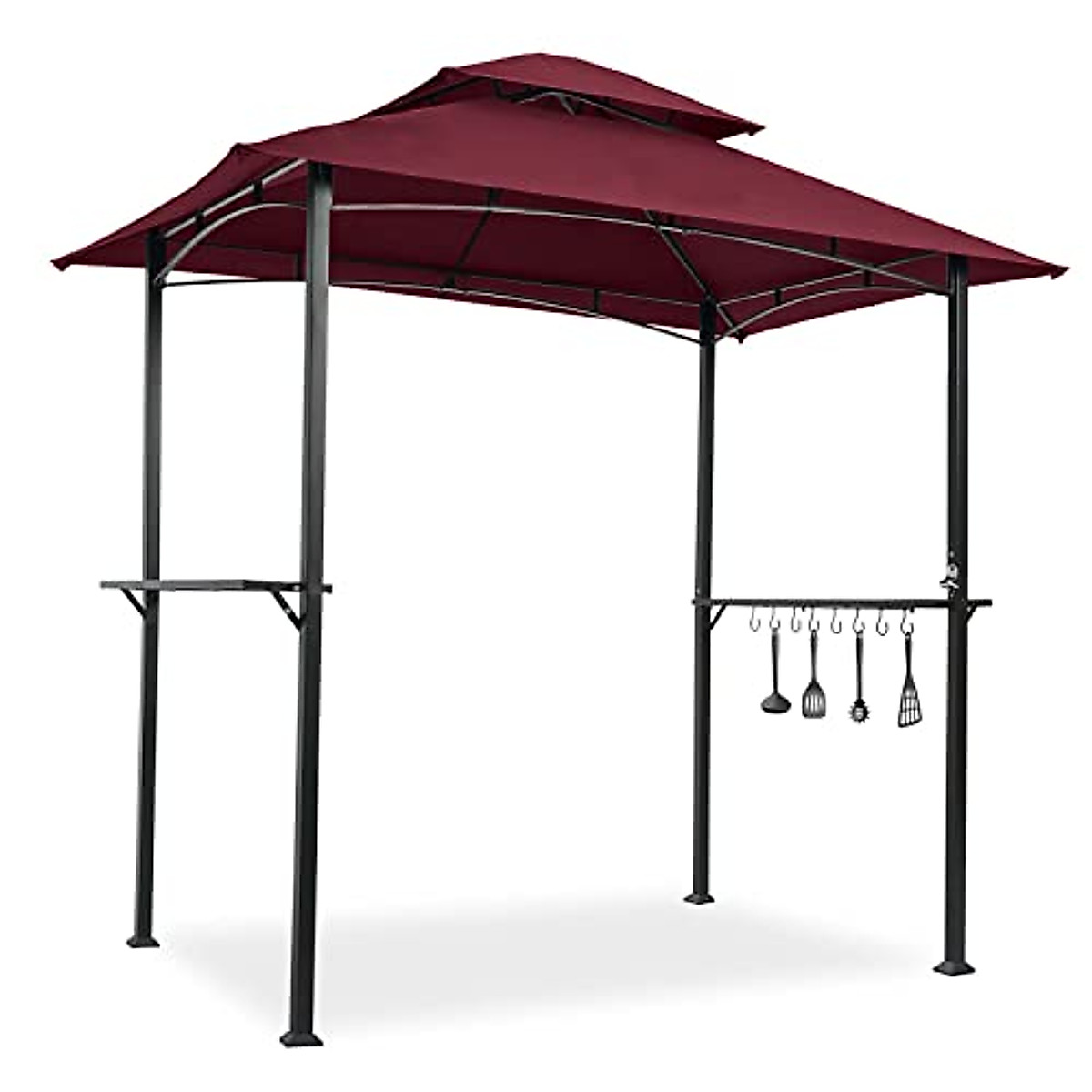 Outdoor Grill Gazebo 8x5Ft, Patio Barbecue Canopy with Serving Shelf and Storage Hooks and Vented Soft Top Canopy, Shelter Tent Sunshade Awning, Double Tier for Patio Garden Outdoor (Burgundy)