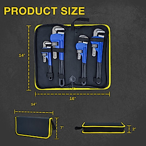 KOTTO 4 Pack Set Heavy Duty Pipe Wrench Set Heat Treated Adjustable 8, 10, 12, 14 Inches Soft Grip Plumbing Wrench Set with Storage Bag (Blue)