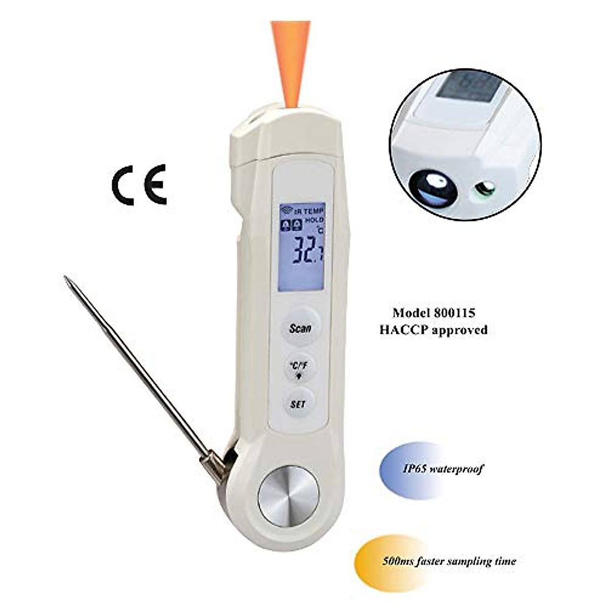 Sper 800115 - Compact IR Food Safety Thermometer - Measures Internal and Surface Temperatures
