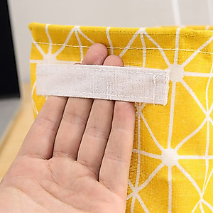 CHXILING Fabric Storage Basket,4 Pcs Foldable Waterproof Small Baskets Mini Square Cotton Linen Organizer Box with Handles for Desktop Storage and Household Organizer