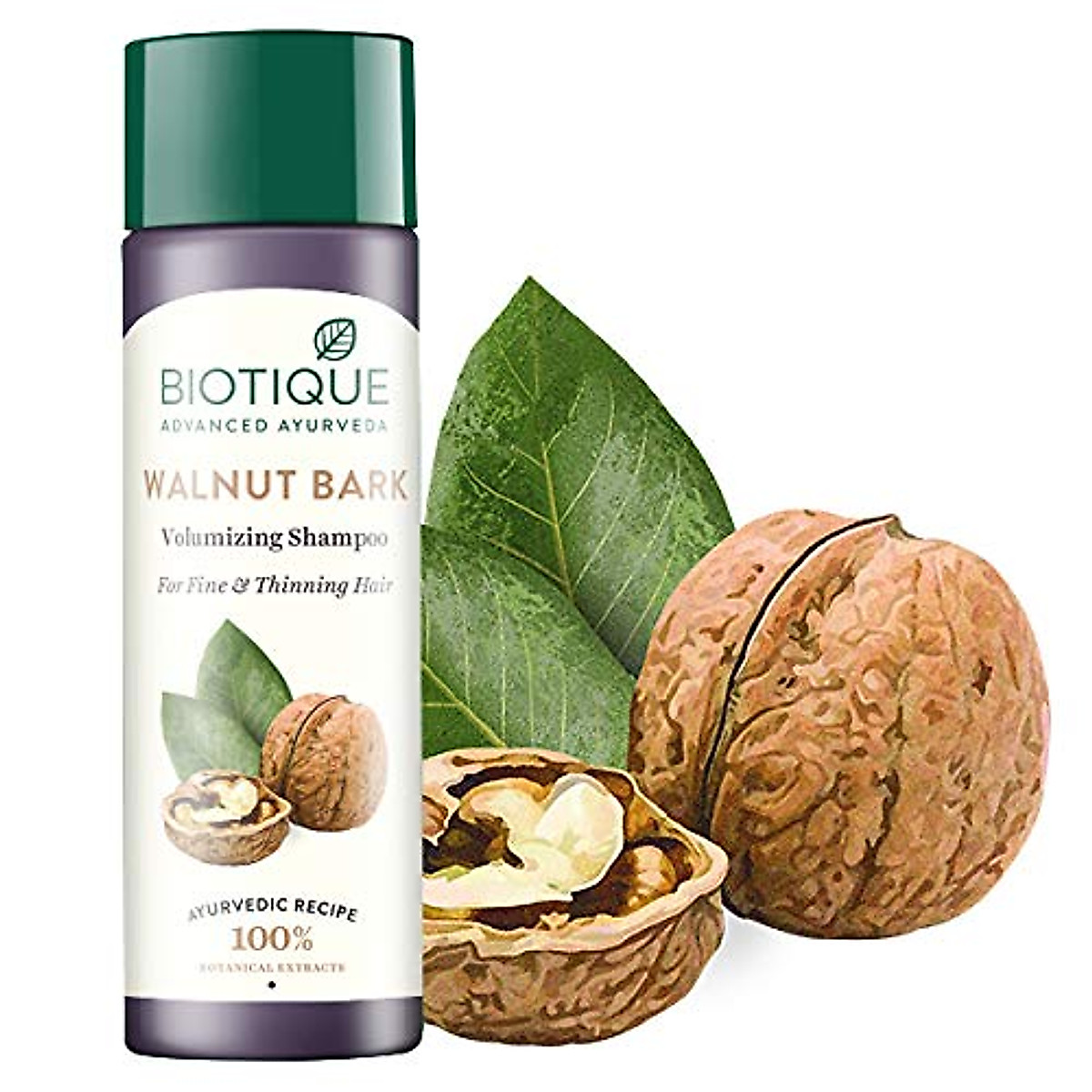 Biotique Bio Walnut Bark Volumizing Shampoo For Fine & Thinning Hair 120 ml/ 4.05 Oz. I Makes Hair Healthy, Silky, Shiny And Pure Natural Black I Musk Root Soap Nut And Black Malya Flowers