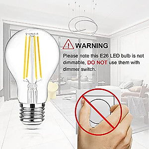 Ascher 60 Watt Equivalent, E26 LED Filament Light Bulbs, Daylight White 4000K, Non-Dimmable, Classic Clear Glass, A19 Light Bulb with 80+ CRI, 6-Pack