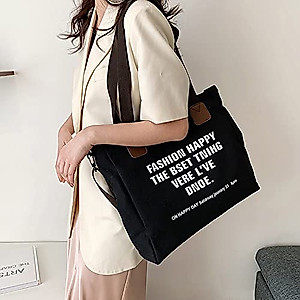 JBB Canvas Tote Bag for Women Trendy Shoulder Bag Large Capacity Tote Bag for Travel School Work Crossbody Bag Black
