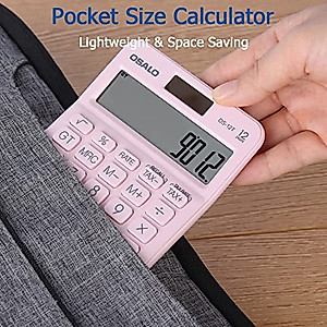 Pocket Small Size Desk Calculator, 12 Digit Large LCD Display, Basic Tax Function Handheld Desktop Calculator with Solar Battery Dual Power, Perfect for Office, School, Business OS-12T (Pink)
