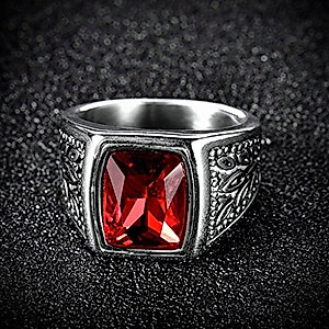 Promsup Mens Square Red Garnet Ruby Stainless Steel Solitaire Wedding Band Rings Jewelry (11)