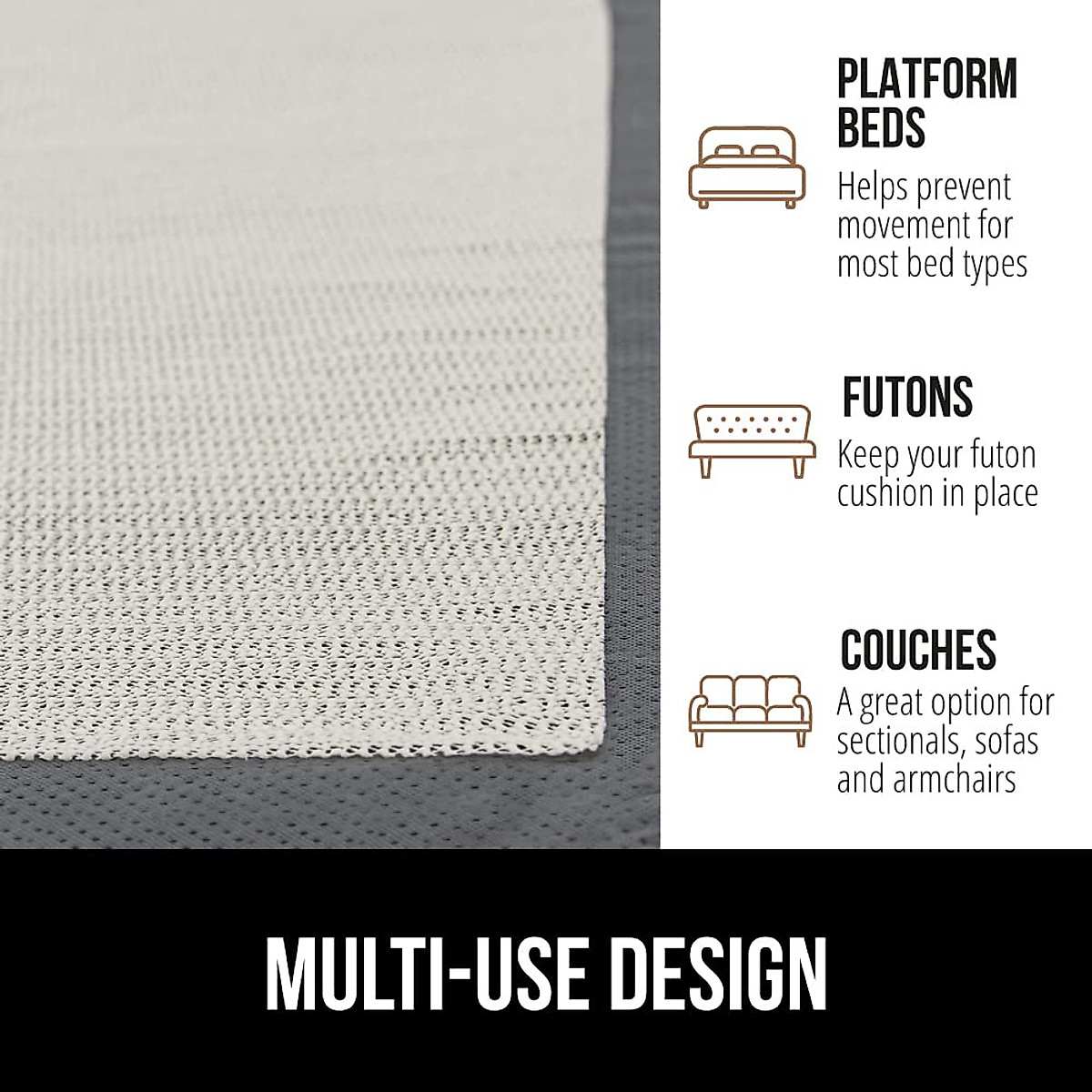 GORILLA GRIP Non Slip Mattress Gripper, Prevents Mattresses from Sliding and Holds Bed in Place, Pad Grips Beds, Sofa, Couch, Chair Cushions and Helps Keep Topper from Slipping, Easy Trim Pads