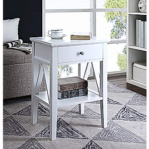 RAAMZO White Finish Nightstand Side End Table with Drawer and A-Design Sides