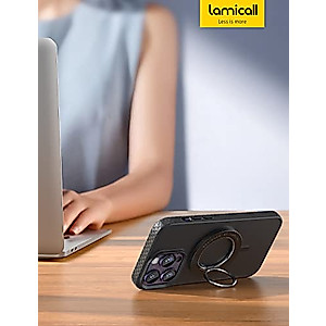 Lamicall Magnetic Case for iPhone 14 Pro - Magnet Case, Compatible for Magsafe, [Anti-Slip Edge] [MIL-Grade Airbag Shockproof], Translucent Hard Slim Protective Apple iPhone 14 Pro Cover Black