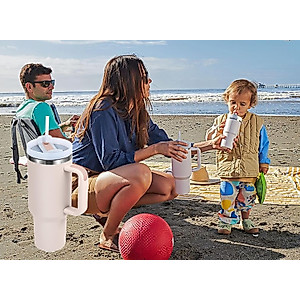 YOUEXPERT 30 oz Tumbler with Handle and Straw, Insulated Tumblers with Lid and Straw, 30 oz Cup Stainless Steel Water Bottle Outdoor Sports Travel Tumblers- rose quartz