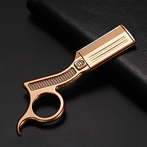 Yintal Men Shaving Straight Razor,Barber Tools Salon Manual Shaver Beard Hair Trimmer razors,Metal Replaceable Blades Clipper Holder (Gold)