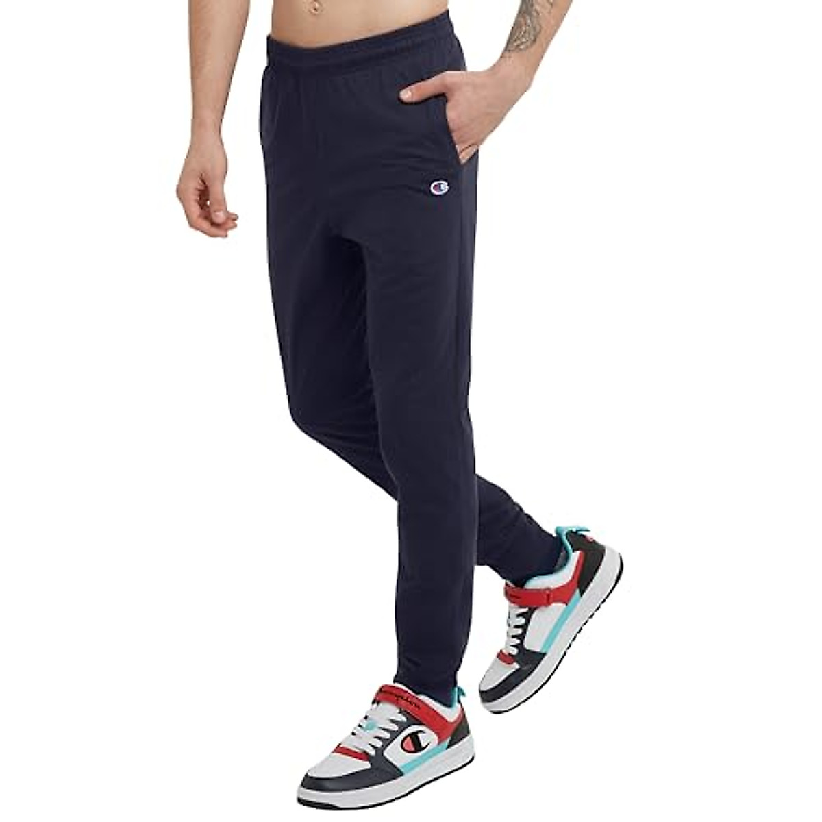 Champion Mens Joggers, Everyday Cotton, Lightweight Lounge Knit For Men, 31" Sweatpants, Navy C Patch Logo, X-Large US