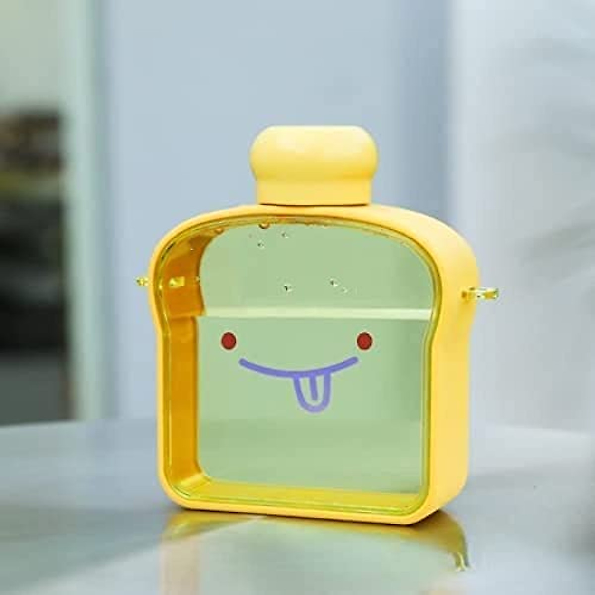 380ML/12.8 Oz Creative Toast Bread Water Bottle,Reusable Portable Leak-Proof Direct Drinking Juice Bottle with Adjustable Shoulder Strap for Beautiful Girls and Students (Yellow)