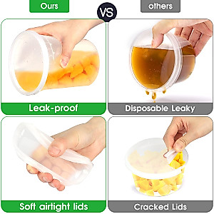 [50 Pack,3 Sizes] Food Storage Containers with Lids, 50 Combo Pack 8oz, 16oz, 32oz Airtight Deli Food Containers w 10 Spoons, BPA-Free Leakproof Takeout Meal Prep Dishwasher, Microwave, Freezer Safe