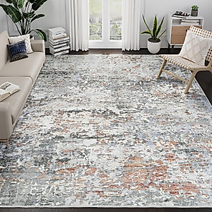 Miukiki 8x10 Area Rugs for Living Room,Anti-Slip Backing Washable Rug,Stain Resistant Modern Abstract Large Area Rug,Ultra-Thin Room Decor Rugs (Orange/Grey,8'x10')