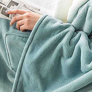 Kingole Flannel Fleece Wearable Blanket with Sleeves for Adults, Soft Plush Cozy Throw Blanket with Pockets for Men and Women, Warm Wrap Blanket for Sofa Lounge Home Office, Machine Washable, Celadon