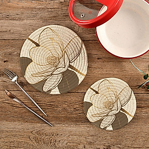 Magnolia Flower Golden Trivets for Hot Dishes Pot Holders Set of 2 Pieces Hot Pads for Kitchen Cotton Round Trivets for Hot Pots and Pans Placemats Set for Kitchen Countertops Decor