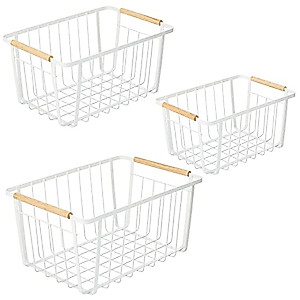 mDesign Metal Farmhouse Wire Organizer Storage Bin Basket with Handle - Rustic Container Organizers for Cabinet, Shelves, Counter, Bathroom, or Kitchen Pantry - Set of 3 - Matte White