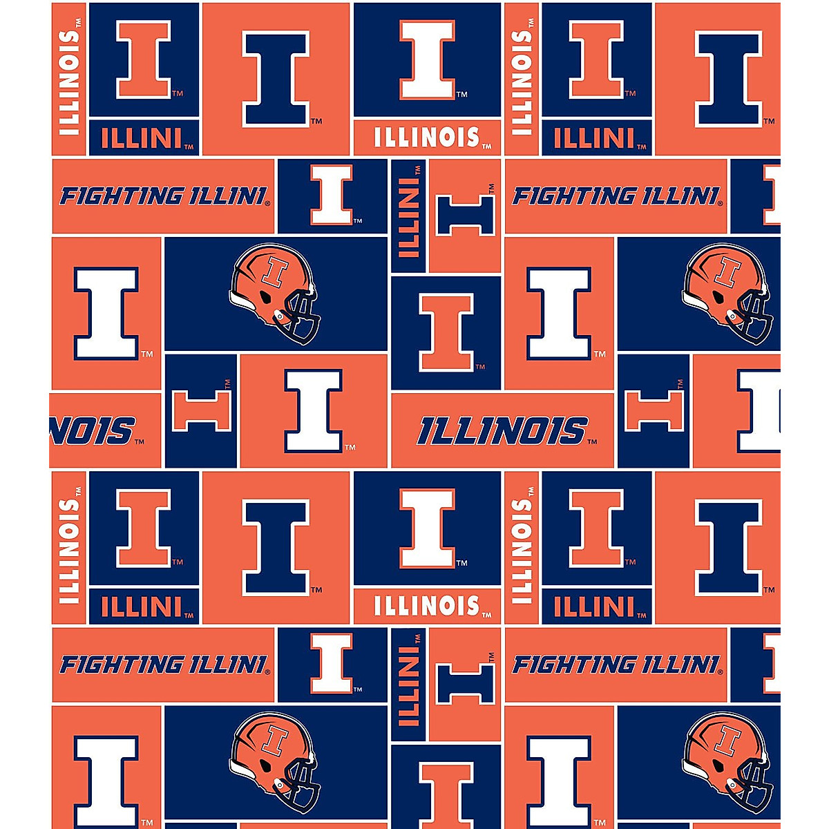 College University of Illinois Fighting Illini Print Fleece Fabric By the Yard