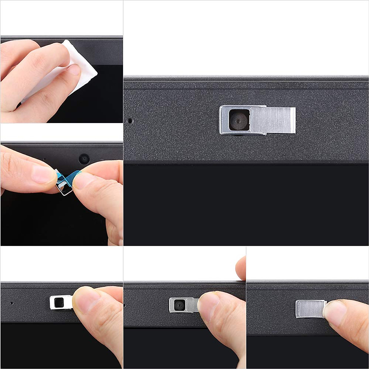 Ultra Thin Slim Mini Shield Camera Sticker Slide Shutter Metal Webcam Cover Privacy Protection(3pcs-Metal Rectangle,Black)