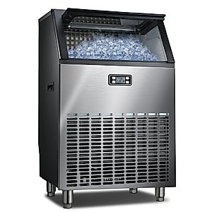 Commercial Ice Maker Machine Self Clean, 200lbs/24H Stainless Steel Ice Machine 105 Cubes/Batch in 11-18 Minutes with 48lbs Ice Storage Bin, Freestanding Ice Maker for Restaurant/Home/Food Truck