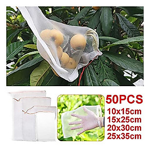 ANWUYANG 50pcs Netting Barrier Bag, Garden Fruit Barrier Cover Bags, White Agriculture Drawstring Mesh Bag, Vegetable Protection from Insect (Size : 15x25cm)