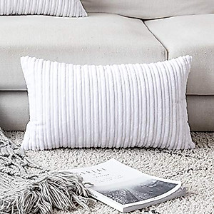 UGASA Velvet Pillow Covers Striped, Decorative Throw Cushion Case with Hidden Zipper for Home Couch/Bedroom/Car, Soft Cozy Solid Oblong, 1 Piece (12"x20", Pure White)