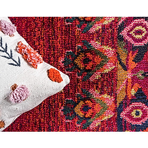 Unique Loom Medici Collection Vibrant Colors Abstract Botanical Red Round Rug (6' 0 x 6' 0)