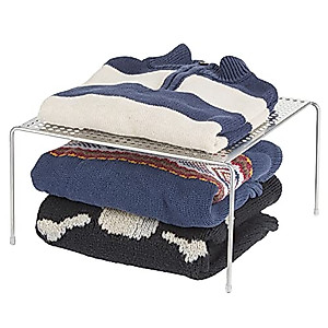 mDesign Modern Metal Square Closet, Cabinet, Countertop Organizer Storage Shelf for Bedrooms, Bathrooms, Entryways and Hallways - Durable Steel, Non-Skid Feet - 4 Pack - PC Silver