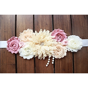 Vintage maternity sash for baby shower pregnancy flowers sash (Champange)