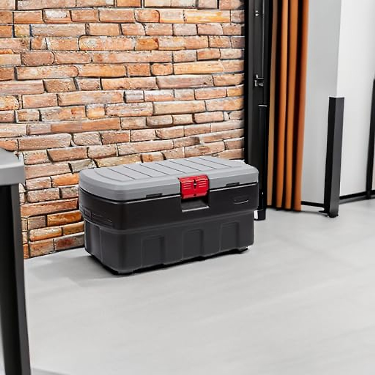 Rubbermaid ActionPacker Lockable Storage Box, 35 Gal, Grey and Black, Outdoor, Industrial, Rugged