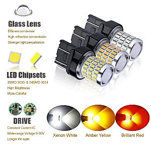 iBrightstar Newest 9-30V Super Bright Low Power 7443 7440 T20 LED Bulbs with Projector Replacement for Back Up Reverse Lights or Tail Brake Lights, Xenon White