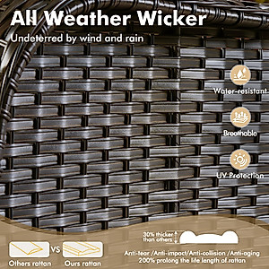 XIZZI Patio Furniture Set with Swivel Rocking Chairs,6 Pieces All Weather Wicker Outdoor Furniture with Sofa,High Back Patio Conversation Set for Balcony,Deck,and Backyard,Brown Rattan Navy Blue