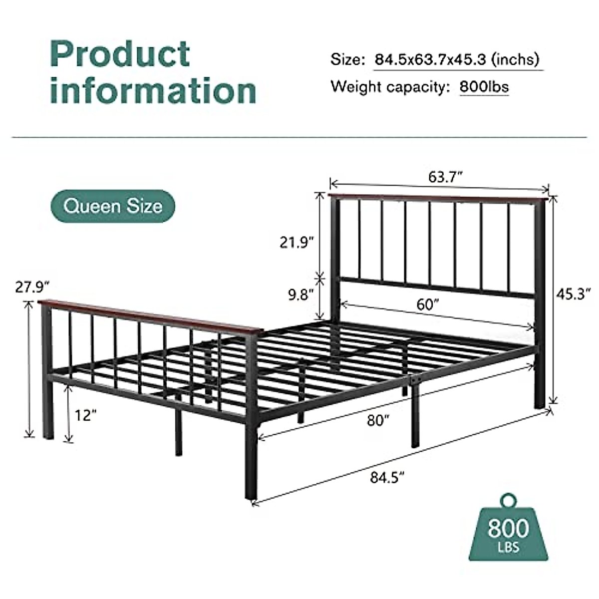 IMUsee Queen Size Metal Platform Bed Frame with Headboard, Heavy Duty, Mattress Foundation, Multi-Directional Support, No Box Spring Needed, Easy Assembly, Noise Free, Black