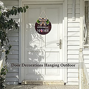 Interchangeable Welcome Sign Wreaths for Front Door - Seasonal Round Wood Door Sign, Farmhouse, Porch Wall Outdoor Hanging for Thanksgiving, Halloween, Christmas，Fall New Home Housewarming Gift Ideas