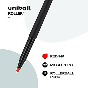 uni-ball Roller Rollerball Pens Fine Point Micro Tip, 0.5mm, Red, 12 Pack