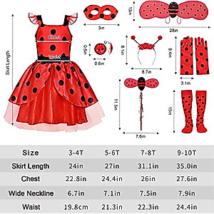 Latocos Ladybug Dress Costume for Girls with Polka Dots Dress Dress Up Pretend Play Birthday Halloween Gifts for Kids 3-10