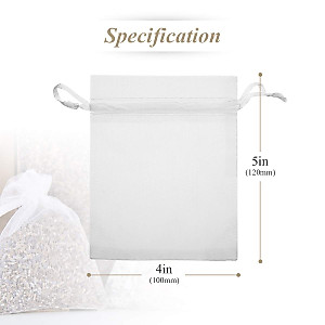 MagicFour White Organza Bags, 50 Pack 4x5 inches Drawstring Gift Bags, Mesh Valentines Christmas Party Bag Wedding Bags, Sachet Bags Sheer Organza Pouches,Favor Jewelry Bags